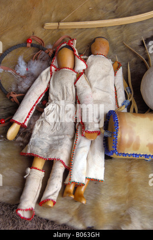 Canada, Quebec, Gaspe. Micmac First Nation Indian Village, birch bark ...