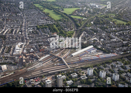 An aerial view of Clapham Junction railway station in London. One of ...