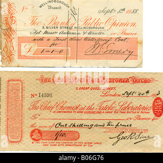 Victorian cheques 1880s Stock Photo - Alamy