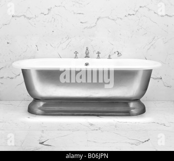 Luxury bath tub and water tap with flowing water Stock Photo - Alamy