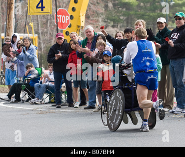 Crowd cheering handicapped racers at Boston Marathon 2008 Stock Photo ...