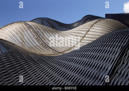 Waves of an architectural cladding of a steel weave at dusk Stock Photo ...