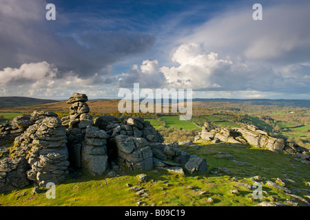 England, South Devon, Dartmoor. Hound guarding entrance to Hayford Hall ...
