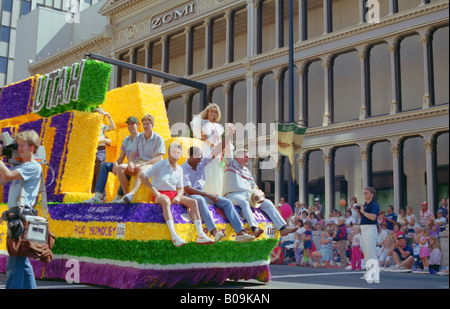 Utah Jazz NBA basketball float in a pioneer day parade in SLC, Utah ...