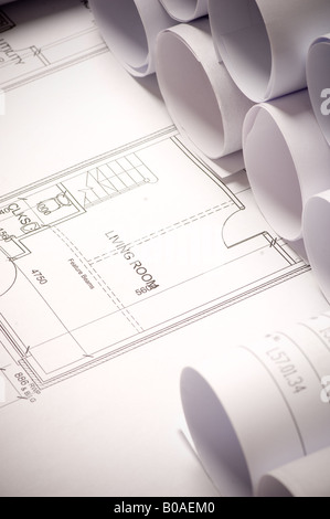 Closeup of a scaled drawing for a living room area on an architectural ...
