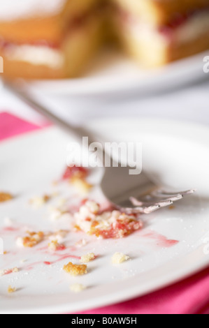 Nearly empty plate after eating cake Stock Photo - Alamy