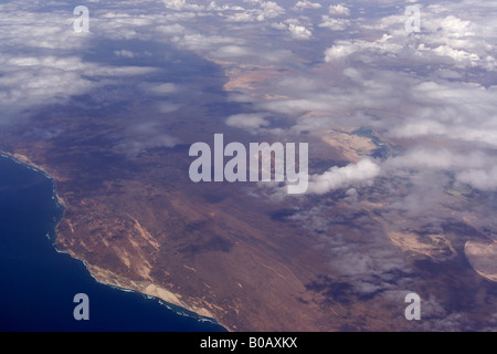 Aerial view at 40000 feet of the Indian Ocean and coast of Western ...