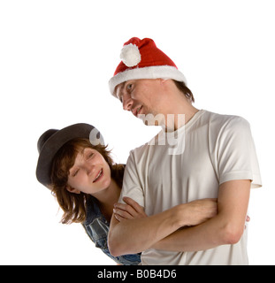 the woman and sly santa isolated on white background Stock Photo - Alamy