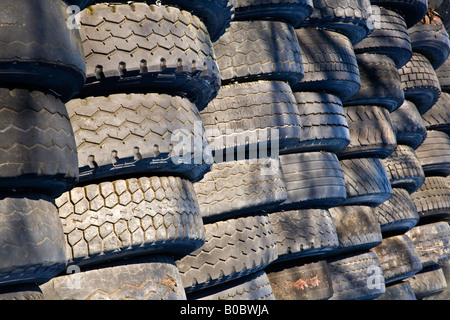 Used and worn lorry tyres stored at a garage, Scotland, UK Stock Photo ...