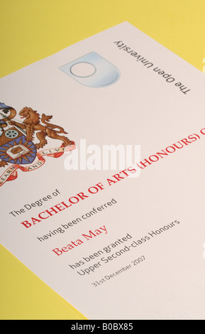 Open University Degree certificate Bachelor of Arts with Honours Stock ...