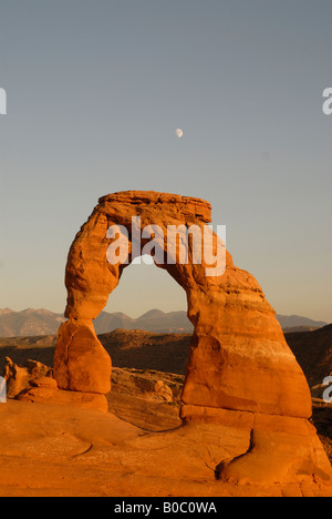 Full moon over Delicate Arch Arches Bows National Park Utah USA Stock ...