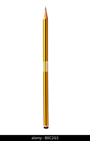 vertical yellow sharp wooden pencil on a bright yellow background ...