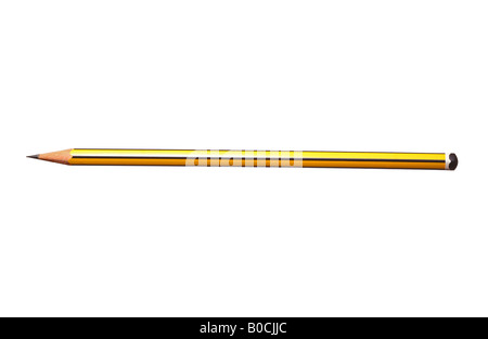 horizontal yellow sharp wooden pencil on a bright yellow background ...