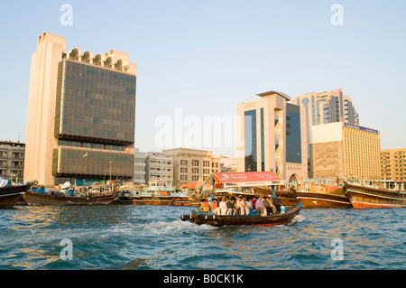 Passengers on an Abra boat, ferry, Daira, Dubai, Emirate of Dubai ...