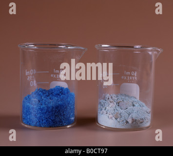 COPPER SULFATE; LEFT - HYDROUS (CuSO45H2O); RIGHT - ANHYDROUS (CuSO4 ...