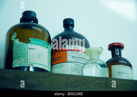 A shot of a group of chemical jars and containers in a laboratory Stock ...