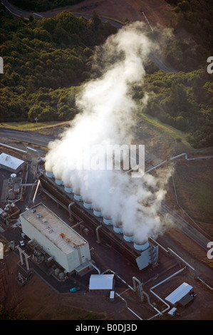 aerial above The Geysers largest group of geothermal power plants in ...