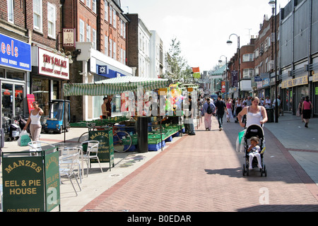 Sutton Surrey England Busy High Street With Crowds Of People And Shops ...