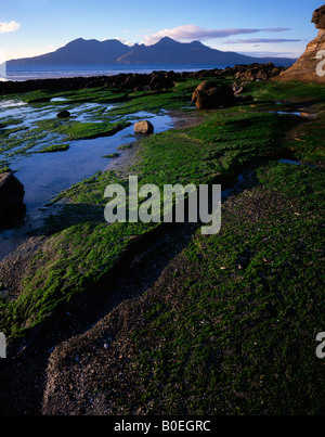 The Rum Cuillin viewed from Laig Bay, Isle of Eigg, Scotland, UK Stock ...