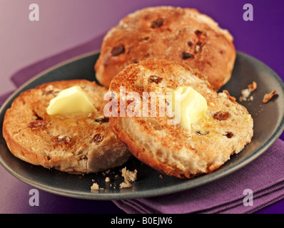 Toasted Teacakes a traditional British cake of raisin, sultanas and ...