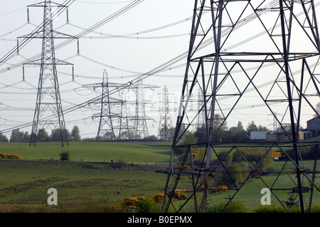 Electricity Pylons over the countryside of Stirlingshire near the town ...