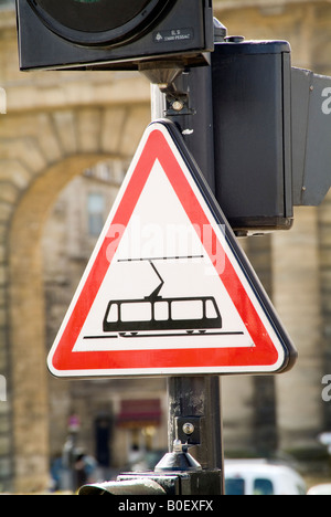 Tram warning sign Stock Photo - Alamy
