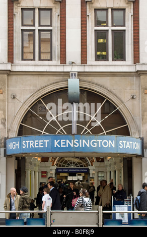 High Street Kensington Tube station with the road in the foreground ...