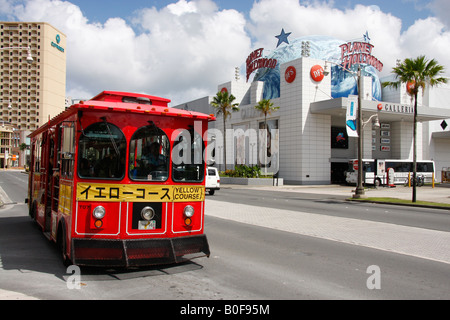 Trolley car outside the Planet Hollywood Galleria ,Tumor, Guam,Western ...