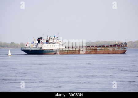 Cargo Ship on River Volga near Volgograd (formerly Stalingrad), Russia ...