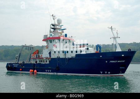 The Bangor University research vessel Prince Madog travels past ...