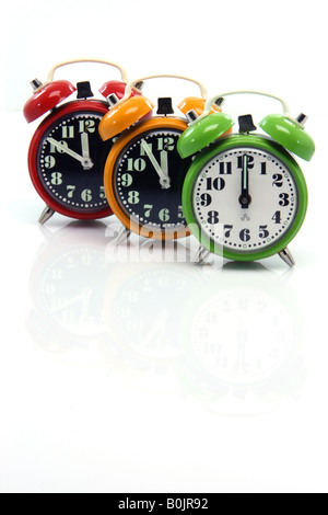 timing red yellow and green alarm clock untill twelve oclock closeup ...