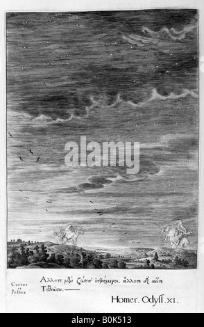 Castor and Pollux, Greek and Roman twin gods or Dioskouri, shown with ...