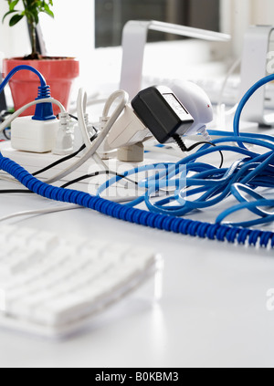 Computer Leads and Cables on Table Stock Photo - Alamy