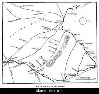 Map of the Battle of Omdurman, Khartoum, Sudan,1898, showing the 1st ...