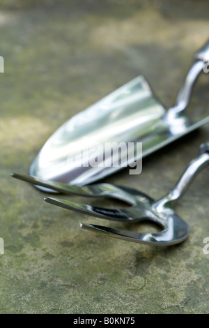Garden hand trowel and fork, UK Stock Photo - Alamy