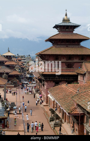 An aerial view of the Durbar Square and buildings around in bright ...