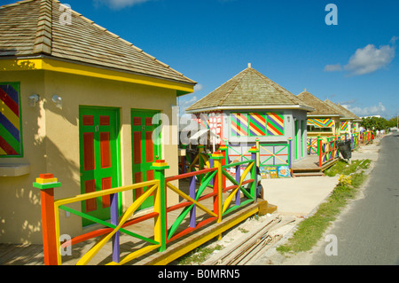 Colorful kiosks for selling souvenirs to tourists in Cockburn Town ...