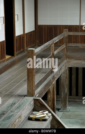 Wooden veranda with traditional Japanese shoji doors in sunlight ...