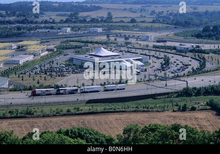 Channel Tunnel Rail terminal aerial view Folkestone Kent England UK ...