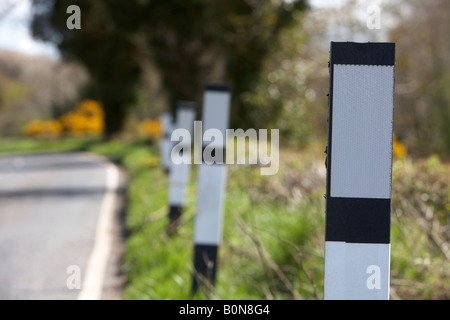 roadside road edge marker a reflective post on moorland country lane ...