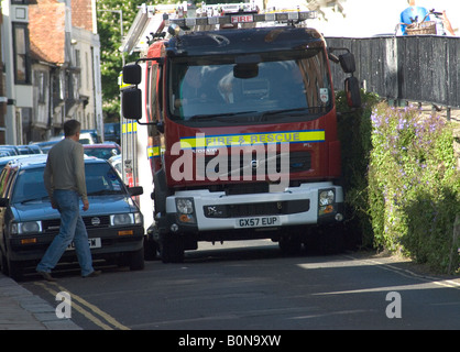 Fire engine stuck in narrow street All Saints Street Hastings Old Town ...