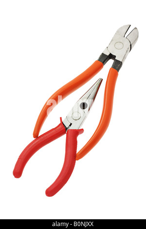 Metal pliers with plastic handle isolated on white background Stock ...