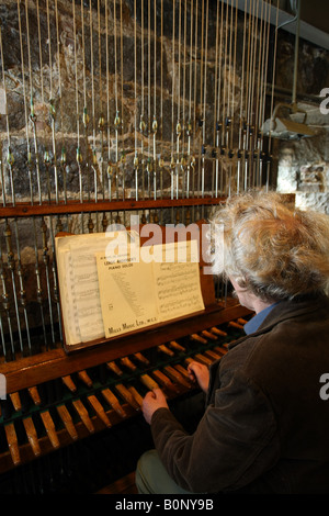 The keyboard of the carillon instrument of 48 bells in the tower of St ...