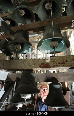 The largest of the carillon of 48 bells in the tower of St Nicholas ...