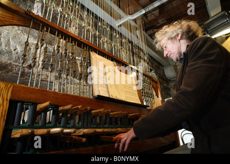 The keyboard of the carillon instrument of 48 bells in the tower of St ...