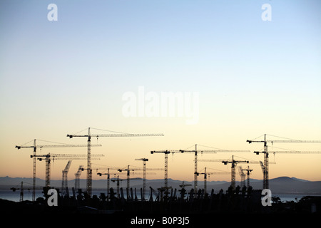 Silhouette of the Green Point stadium, Cape Town, South Africa, at dusk ...
