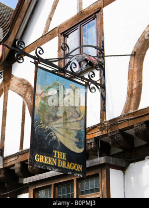 Ancient medieval English Inn, or pub, half-timbered black and white ...