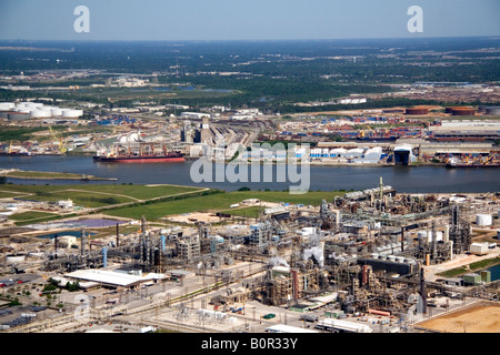 Aerial view of oil refineries along the Houston Ship Channel in Houston ...