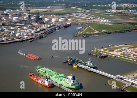 Aerial view of the Port of Houston along the Houston Ship Channel in ...