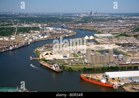 Aerial view of the Port of Houston along the Houston Ship Channel in ...